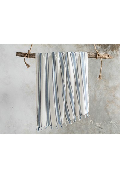 English Home Nina Pamuklu Çizgili Peştamal 90 x 160 cm Mavi