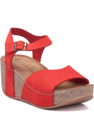Tergan Kırmızı Nubuk Deri Kadın Sandalet 65543F35