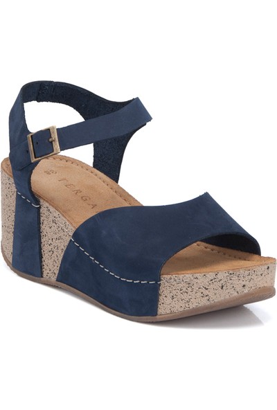 Tergan Lacivert Nubuk Deri Kadın Sandalet 65543C39