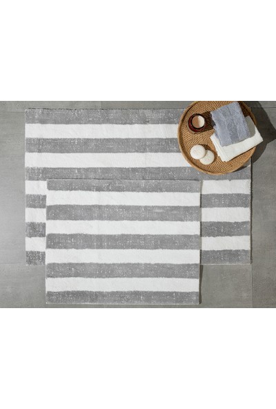 English Home Bold Stripe Çizgili Pamuklu Banyo Paspası Seti 60 x 90CM+50 x 60CM Ekru - Gri English Home Bold Stripe Çizgili Pamuklu Banyo Paspası Seti 60 x 90CM+50 x 60CM Ekru - Gri