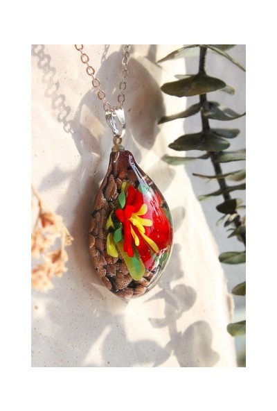 Renkli Damla Tasarım Murano Cam El Yapımı Kolye Renkli Damla Tasarım Murano Cam El Yapımı Kolye