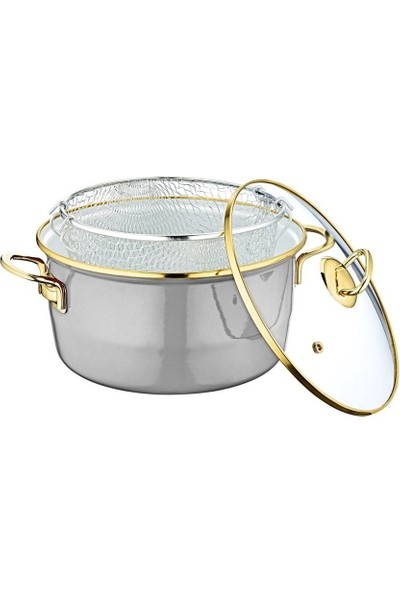 Oms 22 cm Emaye Kızartma Tenceresi Harem 10100 Gri