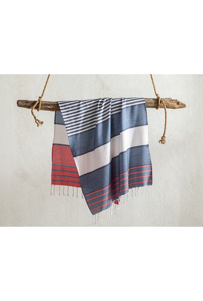 English Home Soleil Pamuklu Çizgili Plaj Havlusu 75 x 150 cm Mavi