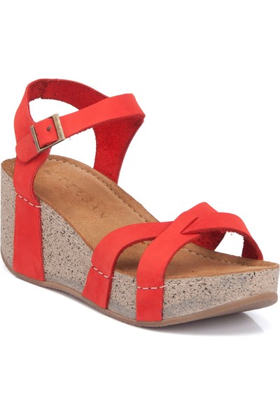 Tergan Kırmızı Nubuk Deri Kadın Sandalet 65544F35