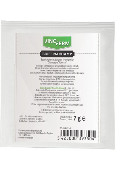 Vinoferm Kuru Şampanya Mayası Bioferm Champ 7 gr Vinoferm Kuru Şampanya Mayası Bioferm Champ 7 gr