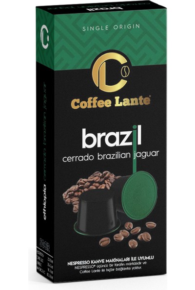 Coffee Lante Nespresso Uyumlu Kapsül Kahve Brazil Cerrado Jaguar 10 Kapsül Coffee Lante Nespresso Uyumlu Kapsül Kahve Brazil Cerrado Jaguar 10 Kapsül