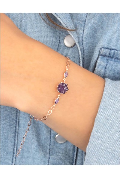 By More Mor Lotus Çiçeği Gümüş Bileklik By More Mor Lotus Çiçeği Gümüş Bileklik