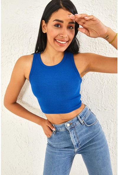 Oshebu Kadın Sıfır Kol Kaşkorse Crop Bluz