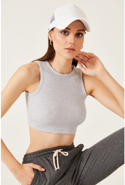 Oshebu Kadın Sıfır Kol Kaşkorse Crop Bluz