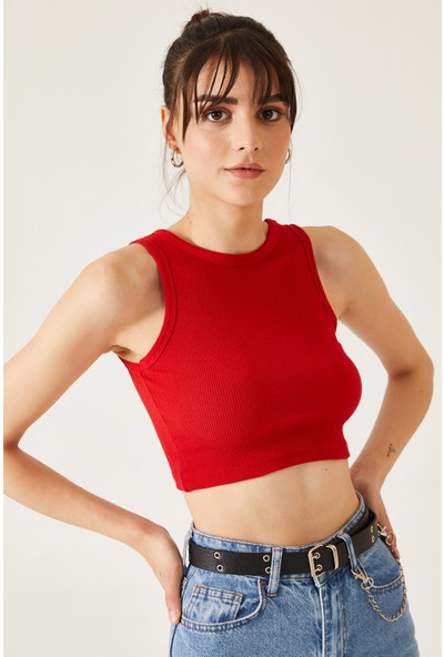 Oshebu Kadın Sıfır Kol Kaşkorse Crop Bluz