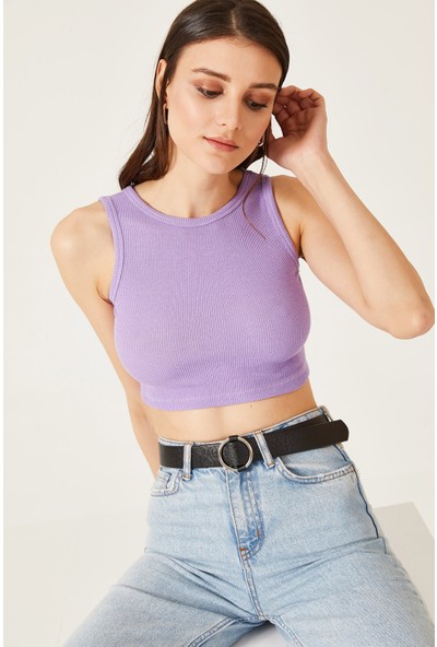 Oshebu Kadın Sıfır Kol Kaşkorse Crop Bluz