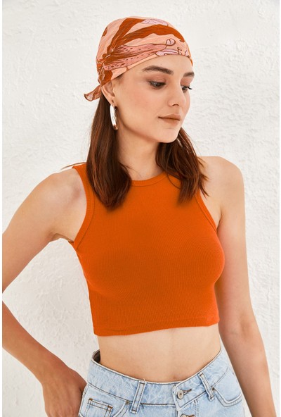 Oshebu Kadın Sıfır Kol Kaşkorse Crop Bluz