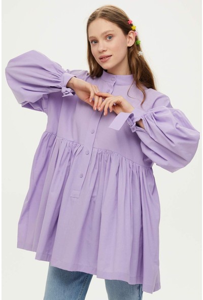 Bella Düğmeli Tunik Lavanta