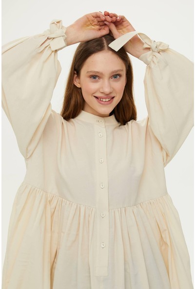 Bella Düğmeli Tunik Bej