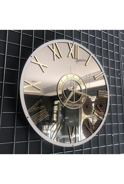 Kuzata Duvar Saati Dekoratif , Büyük Aynalı Duvar Saati Özel Tasarım -50CM (4368091)