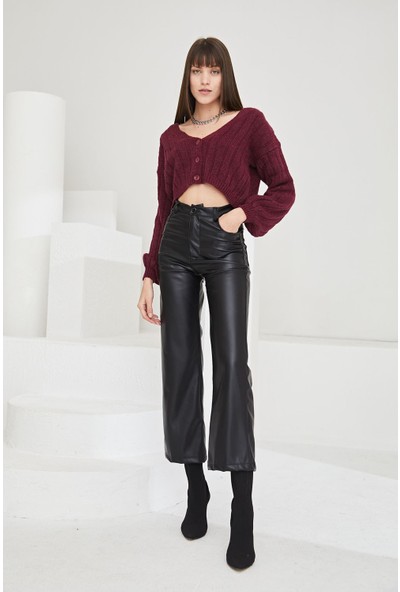 BY H Düğmeli Hırka-Vişne Çürüğü