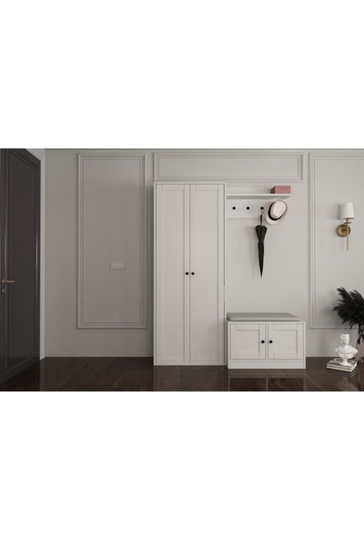 Nettrends Dolapli Askilikli Puflu Vestiyer Beyaz 130 cm VST-1045 Nettrends Dolapli Askilikli Puflu Vestiyer Beyaz 130 cm VST-1045