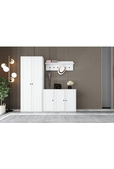 Nettrends Dolapli Askilikli Vestiyer Beyaz 163 cm VST-1028