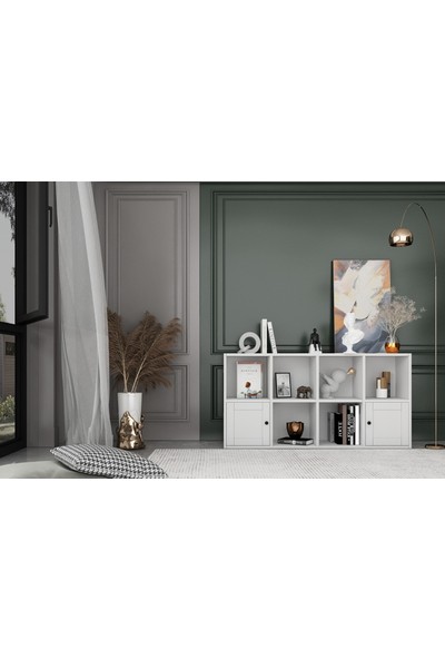 Nettrends 2 Kapakli Rafli Kitaplik 130 cm Beyaz KTP-1083