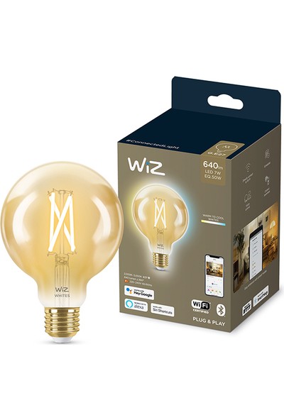 Wiz Wi-Fi Beyaz Ambiyans Amber Cam Akıllı Filament Ampul G95 - E27 Wiz Wi-Fi Beyaz Ambiyans Amber Cam Akıllı Filament Ampul G95 - E27