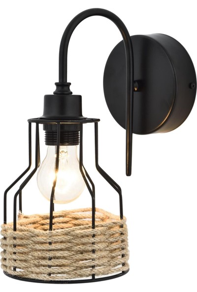 Romtek Export Siyah Boyalı Aplik E27 Metal Jüt Halat 15X24CM Romtek Export Siyah Boyalı Aplik E27 Metal Jüt Halat 15X24CM