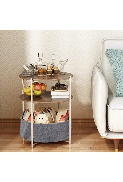 Yan Sehpa Metal Geniş Çantalı Çift Katlı Siyah