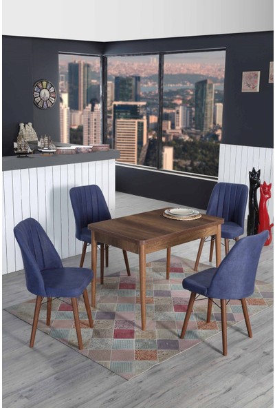 İnjir Home Lucy Serisi Barok Ceviz Sabit Yemek ve Mutfak Masa Takımı 4 Sandalyeli - Lacivert İnjir Home Lucy Serisi Barok Ceviz Sabit Yemek ve Mutfak Masa Takımı 4 Sandalyeli - Lacivert