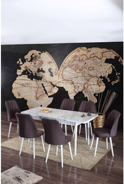 İnjir Home Quartz Serisi Beyaz Mermer Açılır Yemek ve Mutfak Masa Takımı 6 Sandalyeli - Acı Kahve İnjir Home Quartz Serisi Beyaz Mermer Açılır Yemek ve Mutfak Masa Takımı 6 Sandalyeli - Acı Kahve