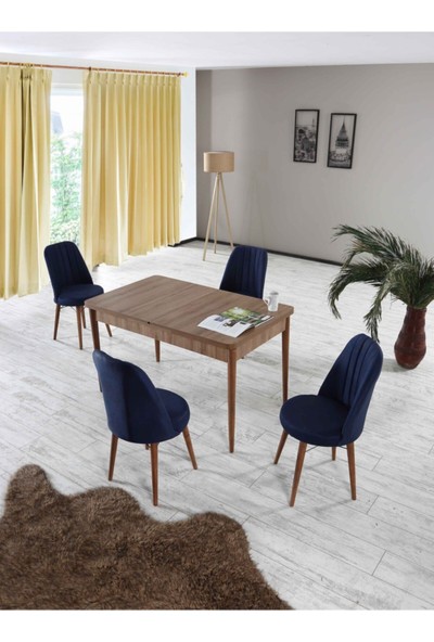 Morkese Sunlike Serisi Sümela Gold 4 Sandelyeli Açılabilir Yemek ve Mutfak Masa Takımı - Lacivert