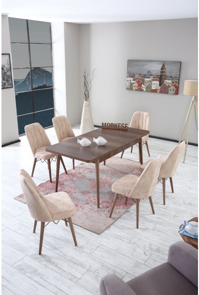 Morkese Zero Serisi Barok Ceviz 6 Sandelyeli Açılabilir Yemek ve Mutfak Masa Takımı - Açık Cappucino Morkese Zero Serisi Barok Ceviz 6 Sandelyeli Açılabilir Yemek ve Mutfak Masa Takımı - Açık Cappucino