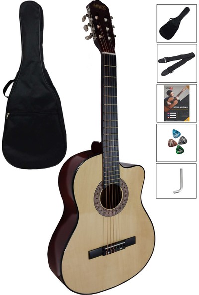 Midex CG-39NT Doğal Renk Klasik Gitar 4/4 Sap Ayarlı Kesik Kasa Set (Çanta Askı Metod Pena)
