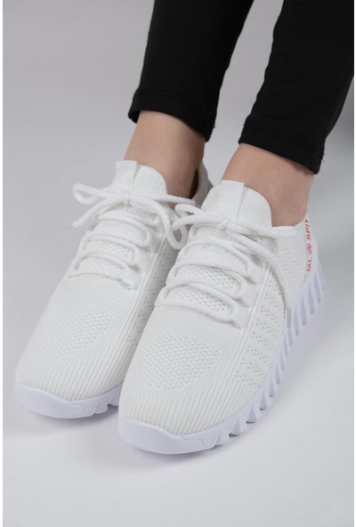 Modabuymus Beyaz Trikolu Günlük Esnek Spor Ayakkabı - Space