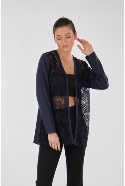 Desen Dantel Detaylı Uzun Kollu Lacivert Kadın Ceket 22122768 Desen Dantel Detaylı Uzun Kollu Lacivert Kadın Ceket 22122768