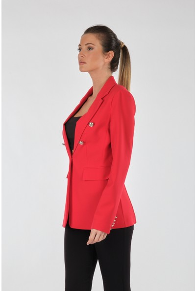 Ekol Düğmeli Cepli Uzun Kollu Kırmızı Kadın Ceket 22105110