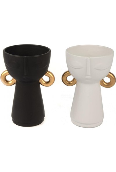 Siyah Beyaz 2li Vazo 14X19 cm Siyah Beyaz 2li Vazo 14X19 cm