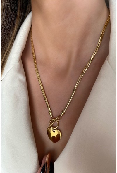 Takı Vadisi Kalpli Hasır Çelik Kararmaz Kadın Kolye