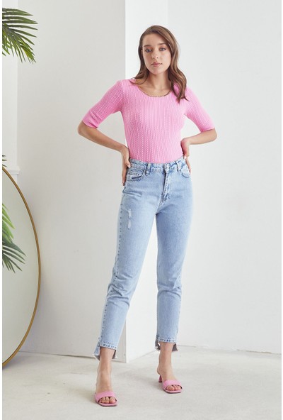 Ipli Paça Jean Pantolon-Mavi Ipli Paça Jean Pantolon-Mavi