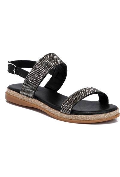 Tergan Siyah Deri Kadın Sandalet 65502A23