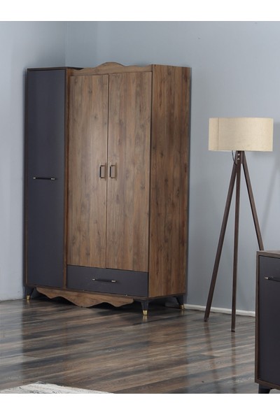 Afilli Angel 3 Kapaklı Tek Çekmeceli Gardrop Antrasit Angel Gardrop