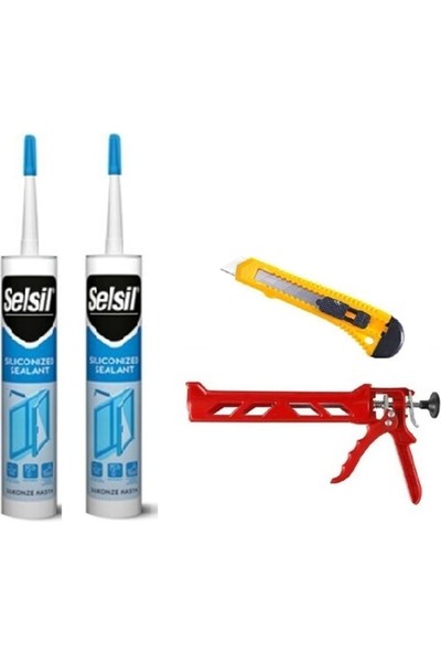 Baltacıoğlu Silikon Tabancası Seti 4 Parça (Silikon Tabancası + 2 Adet Selsil Silikonize Mastik Beyaz + Maket Bıçağı) Baltacıoğlu Silikon Tabancası Seti 4 Parça (Silikon Tabancası + 2 Adet Selsil Silikonize Mastik Beyaz + Maket Bıçağı)