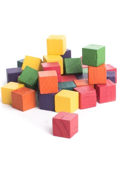 Südor Ahşap Küp Blok Renkli - 20 Adet 2 cm Kare