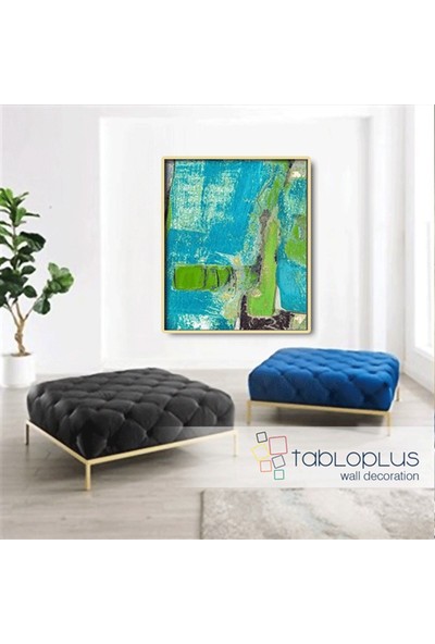 Tablo Plus Soyut Mavi Yeşil Yağlı Boya Dokulu Tablo