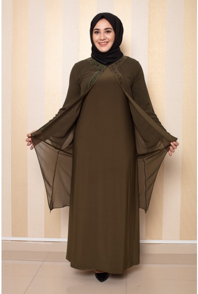 Moda Twins Şifon Detaylı Elbise Haki Moda Twins Şifon Detaylı Elbise Haki