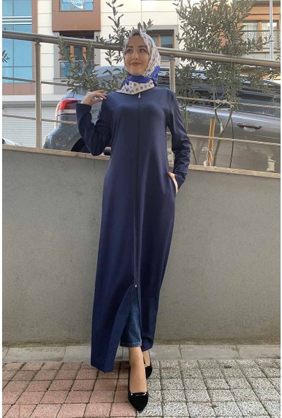 Moda Twins Fermuarlı ve Cepli Ferace Lacivert