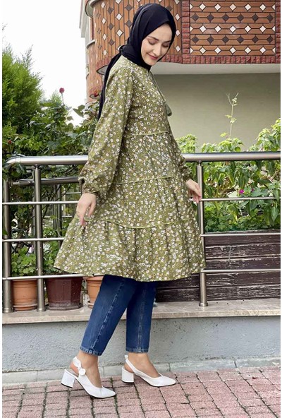 Moda Twins Desenli Tunik Haki Moda Twins Desenli Tunik Haki