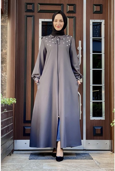 Moda Twins Inci Işlemeli Ferace Antrasit