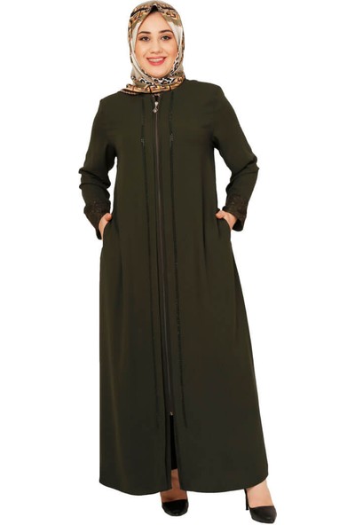 Moda Twins Dantel Detaylı Fermuarlı Ferace Haki Yeşili Moda Twins Dantel Detaylı Fermuarlı Ferace Haki Yeşili