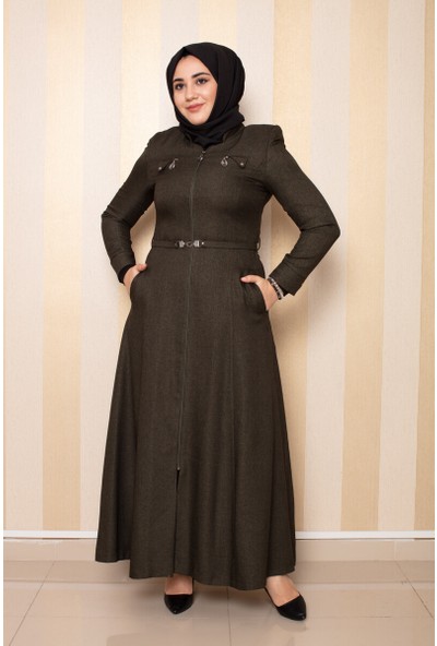 Moda Twins Kemer Detaylı Ferace Haki Moda Twins Kemer Detaylı Ferace Haki