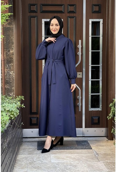 Moda Twins Balon Kol Kemerli Ferace Lacivert Moda Twins Balon Kol Kemerli Ferace Lacivert