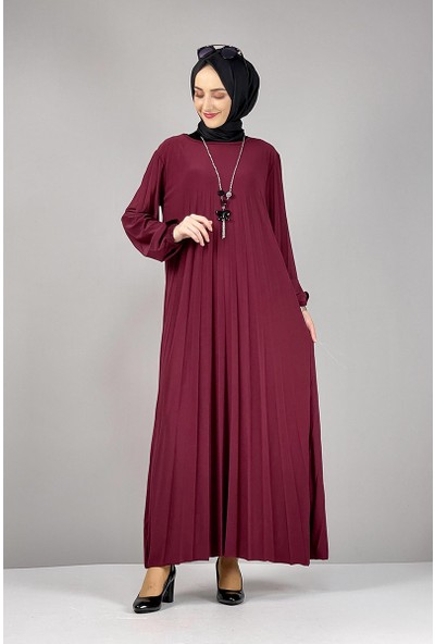 Moda Twins Piliseli Sandy Elbise Bordo